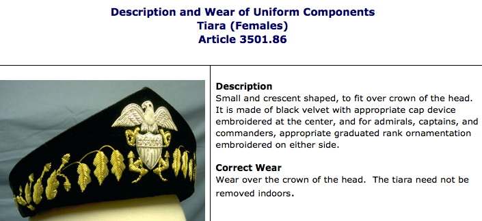 Official US Navy Tiara (Females) - NAVAL & SEA SERVICE UNIFORMS - U.S ...