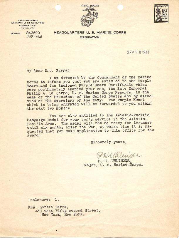 Posthumous medals to Cpl. Philip DiCorpo USMC - MEDALS & DECORATIONS ...