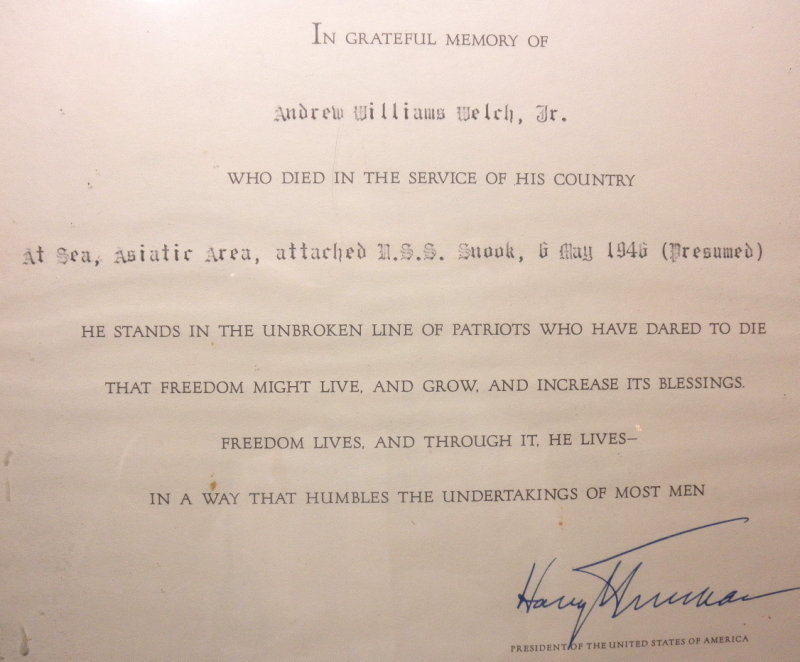 USS Snook, SS-279, Lt(JG) Andrew W. Welch, Jr. KIA Group - MEDALS ...