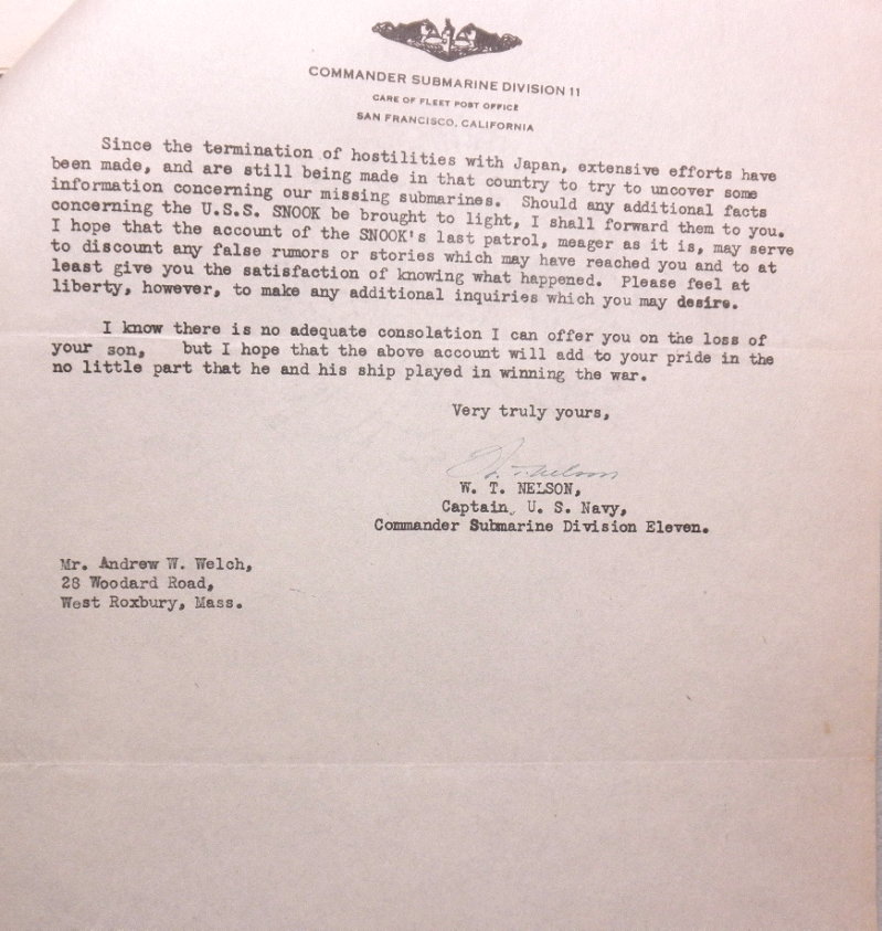 USS Snook, SS-279, Lt(JG) Andrew W. Welch, Jr. KIA Group - Page 2 ...