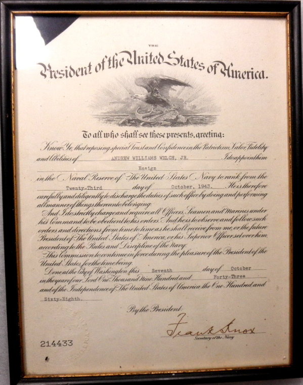 USS Snook, SS-279, Lt(JG) Andrew W. Welch, Jr. KIA Group - MEDALS ...