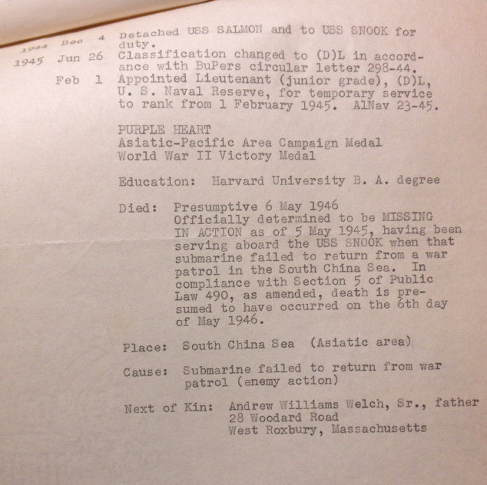 USS Snook, SS-279, Lt(JG) Andrew W. Welch, Jr. KIA Group - Page 2 ...
