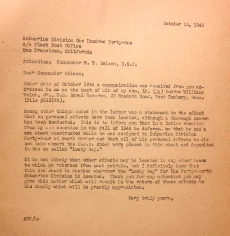 USS Snook, SS-279, Lt(JG) Andrew W. Welch, Jr. KIA Group - MEDALS ...