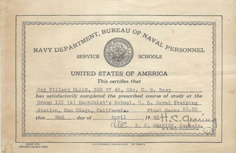 Naval Training Certificates from the 1930's - EPHEMERA, PHOTOGRAPHS ...