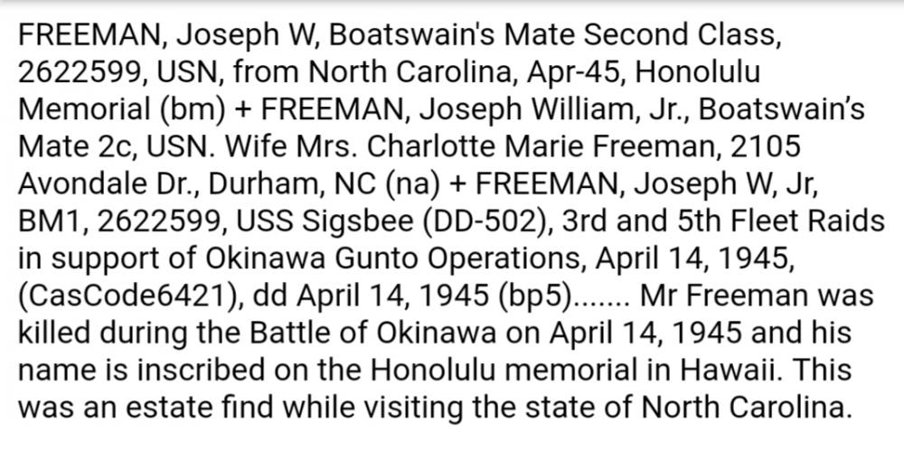 Bm2c Joseph W Freeman,Jr - MEDALS & DECORATIONS - U.S. Militaria Forum