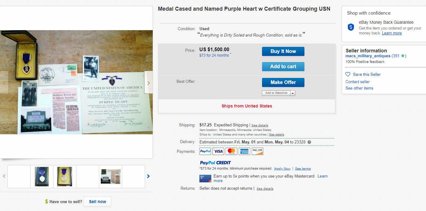 Another fake Purple Heart on eBay - MEDALS & DECORATIONS - U.S ...