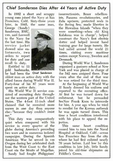 Chief George Sanderson, Oldest USN Sailor in WWII C.S.C. 12050 ...