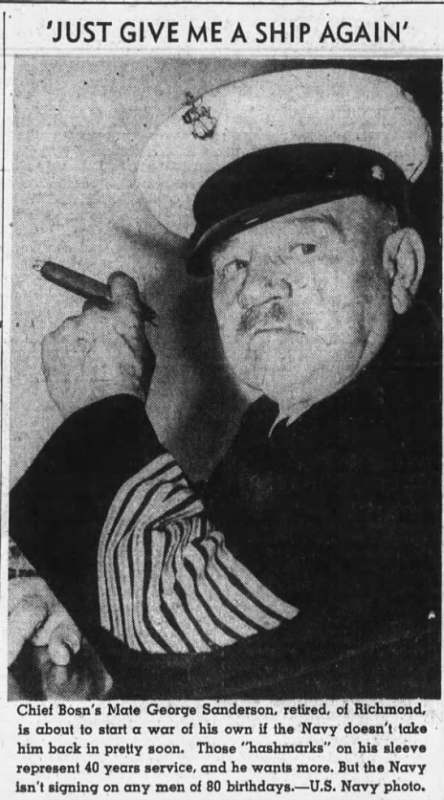 Chief George Sanderson, Oldest USN Sailor in WWII C.S.C. 12050 ...