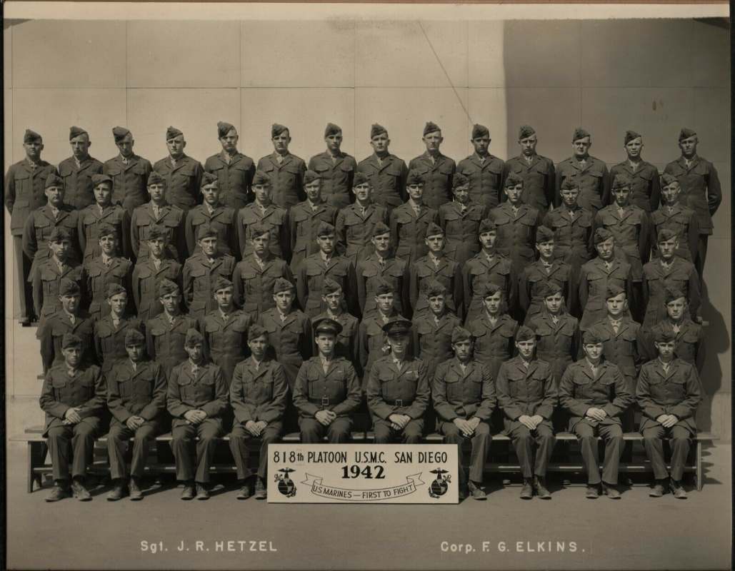 San Diego Marine Boot Camp Platoon WWII USMC Boot Camp Photo No
