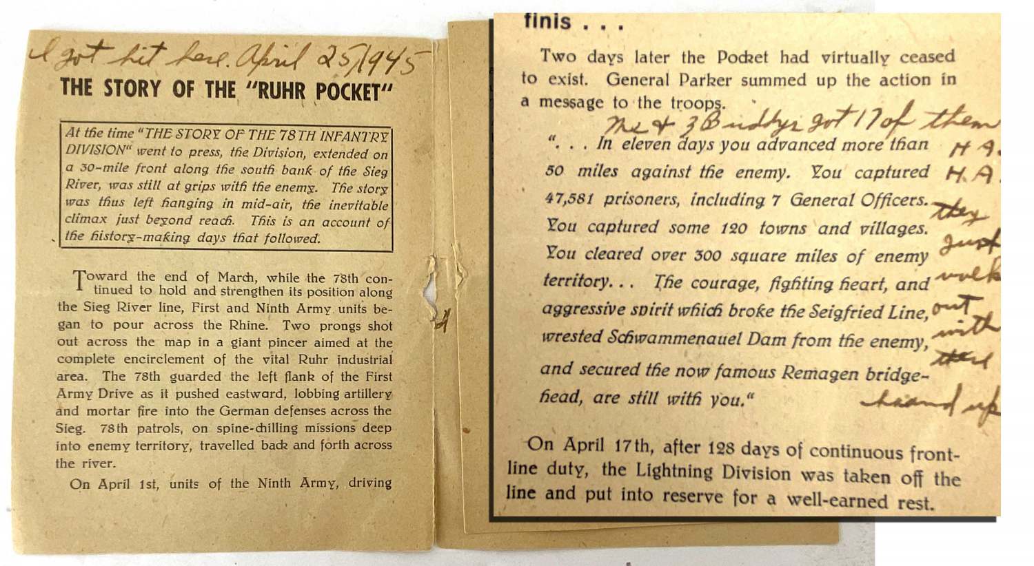 78th Division History with vet's handwritten notes - EPHEMERA ...