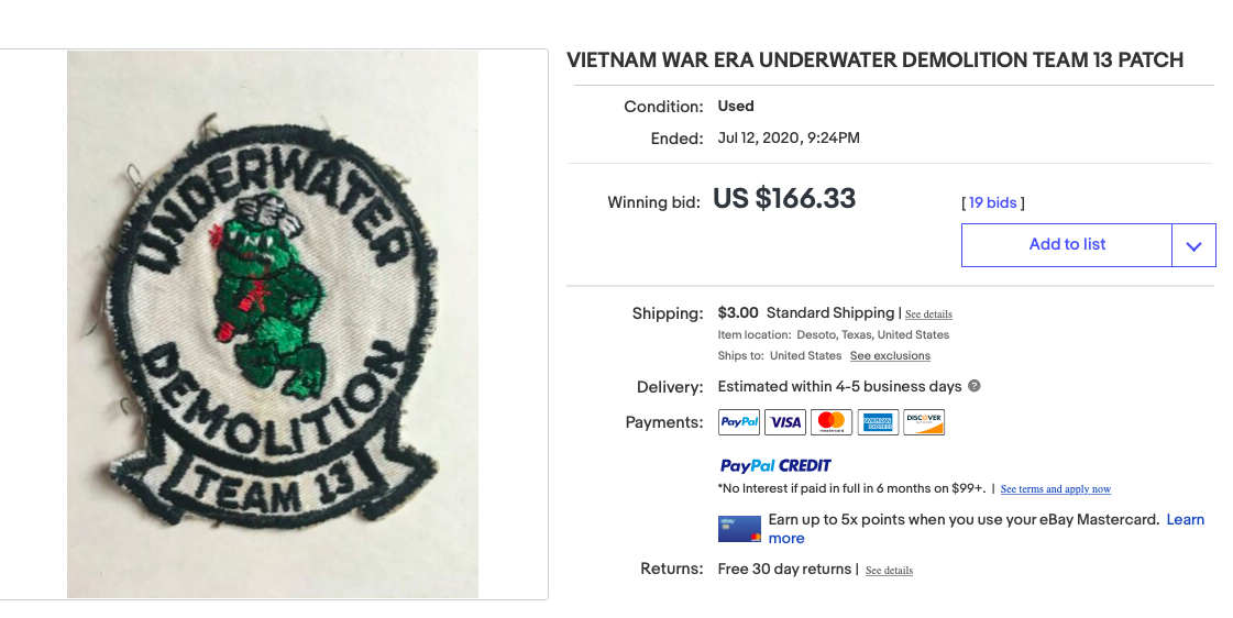 UDT 13 Patch sold for $166.33 on Ebay - NAVY, COAST GUARD AND OTHER SEA ...