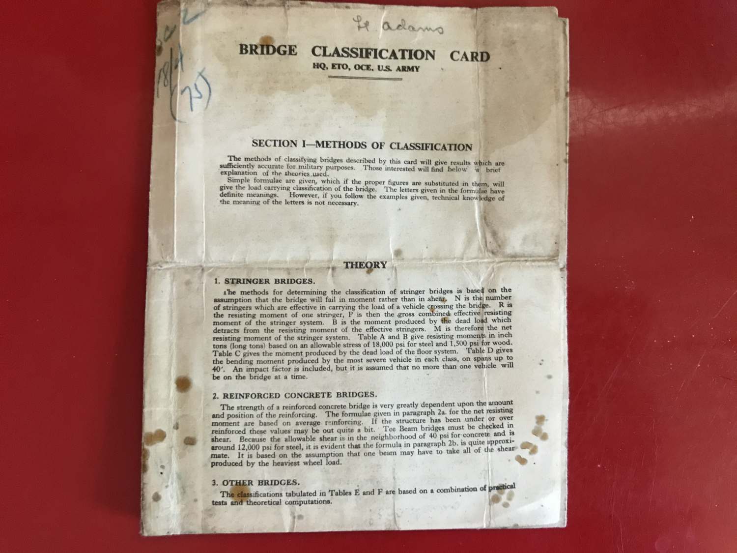 Army Bridge Identification Card - WWII? - EPHEMERA, PHOTOGRAPHS ...