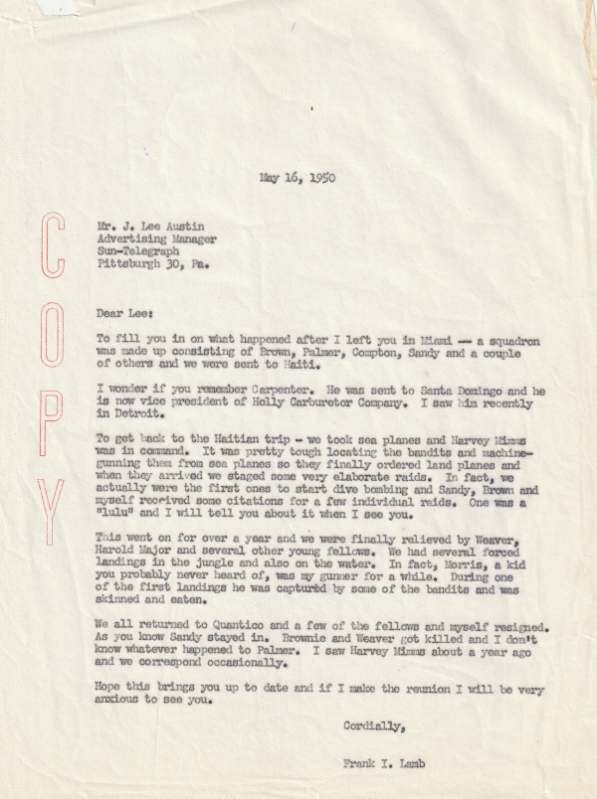 Frank I. Lamb, Marine Aviator in Haiti, 1919 - GROUPINGS PAGE - U.S ...