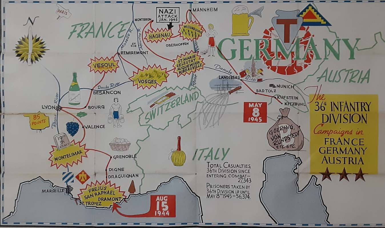 36th Infantry Division Campaign Souvenir Posters (Italy, France ...