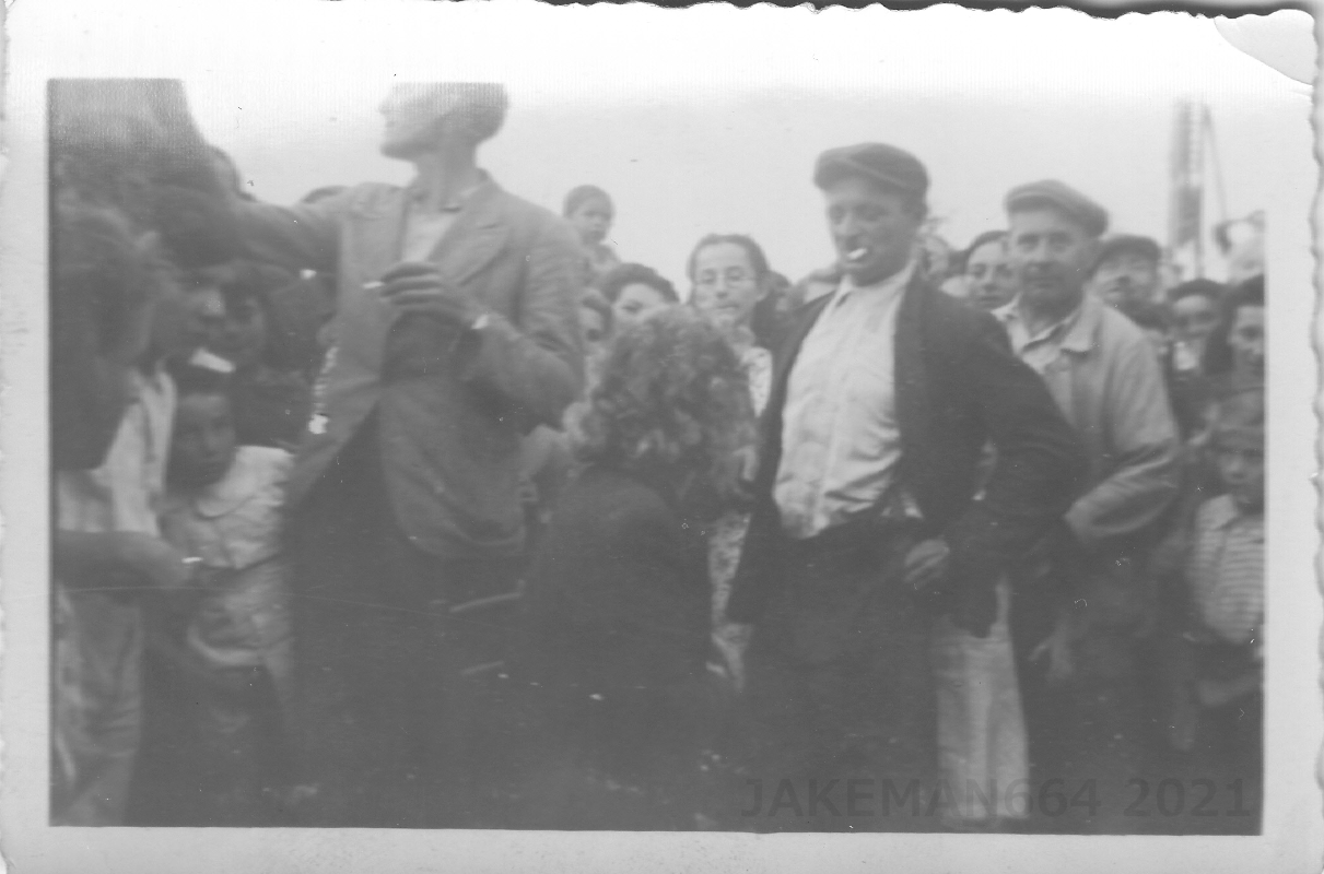 Series of 6 photographs depicting a collaborator woman getting her head ...
