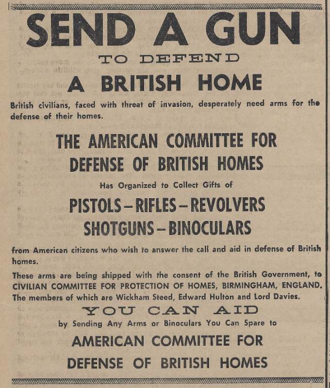 The American Committee for the Defense of British Homes Send a Gun WW2 ...