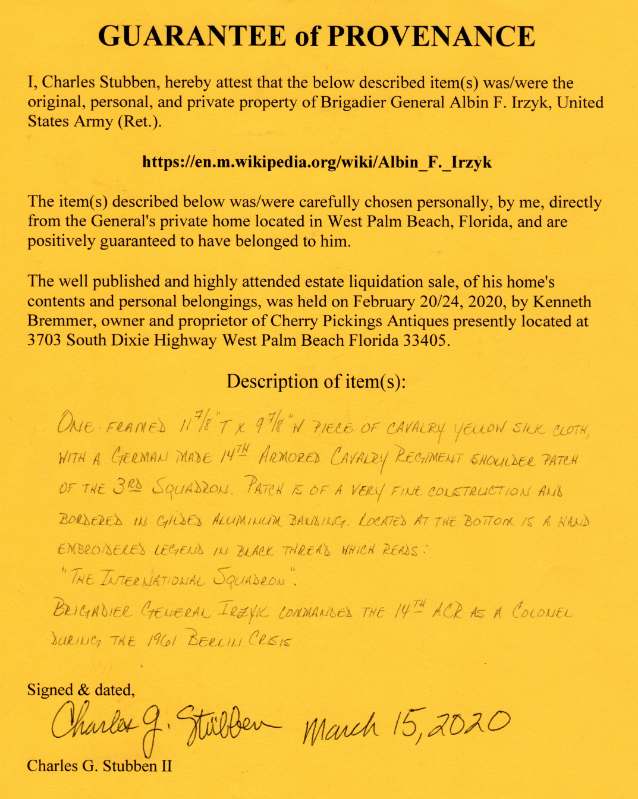 German made 14th Armored Calvary Regiment 3rd Squardron shoulder patch ...