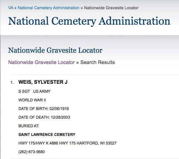 Information on Sylvester Weis - IDENTITY ITEMS (DOG TAGS, BRACELETS ...