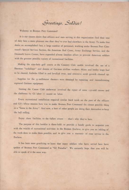 BREMEN PORT COMMAND "GI PARADISE" 1946 COMZ ADSEC - EPHEMERA ...