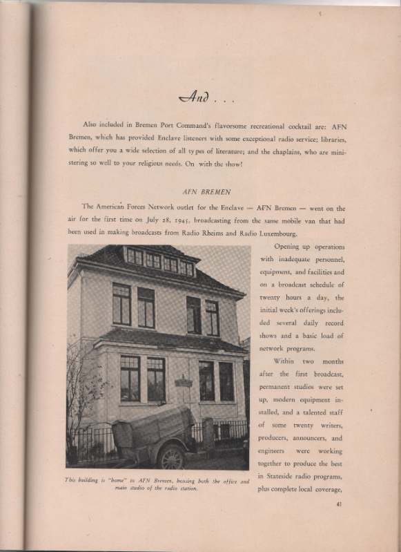 BREMEN PORT COMMAND "GI PARADISE" 1946 COMZ ADSEC - EPHEMERA ...