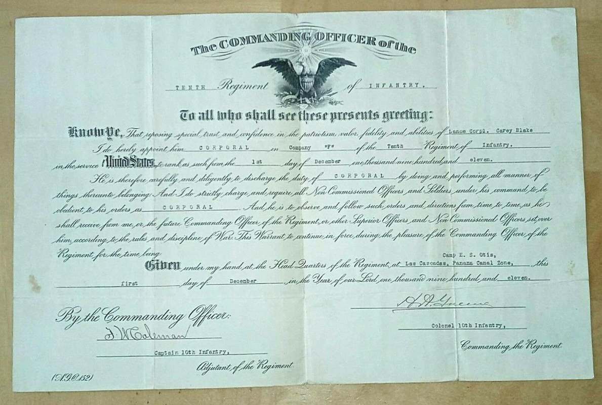 Carey Blake, an Infantry Soldier of long service in the US Army 1908 ...