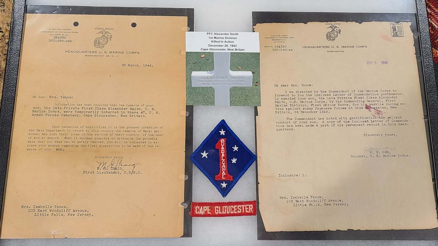 Three WWII USMC Paper Documents (KIA Marine on Cape Gloucester ...