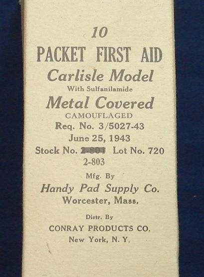 First-Aid Packet Carlisle Model “Carlisle bandage” a different angle ...