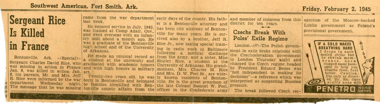 Sgt Charles D Rice, KIA - GROUPINGS PAGE - U.S. Militaria Forum