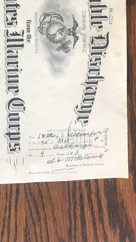 Received for Record Stamp USMC Document - EPHEMERA, PHOTOGRAPHS ...