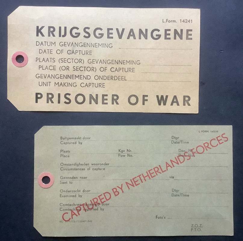 Prisoner of war tag, paper label. krijgsgevangene. - PRISONERS OF WAR ...
