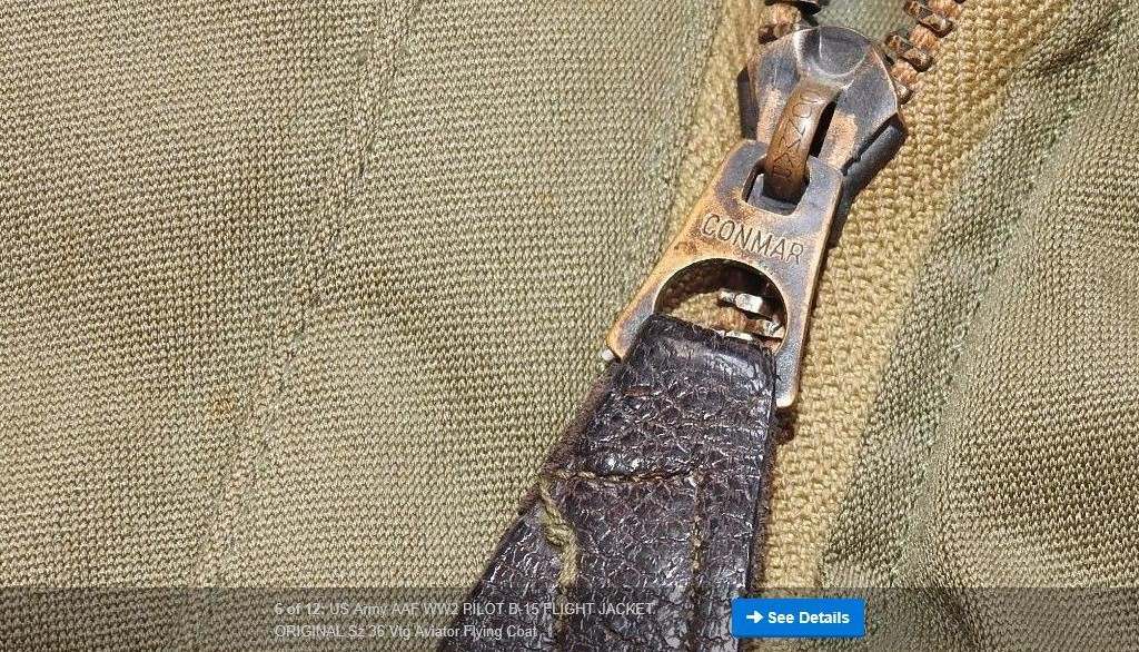 CONMAR zipper probably from the B15 air jacket. - FLIGHT CLOTHING - U.S ...