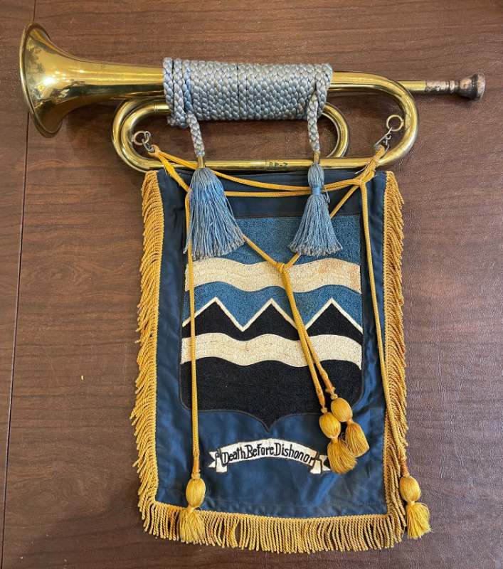 Ceremonial bugle and banner for the 397th Infantry Regiment, 100th ...