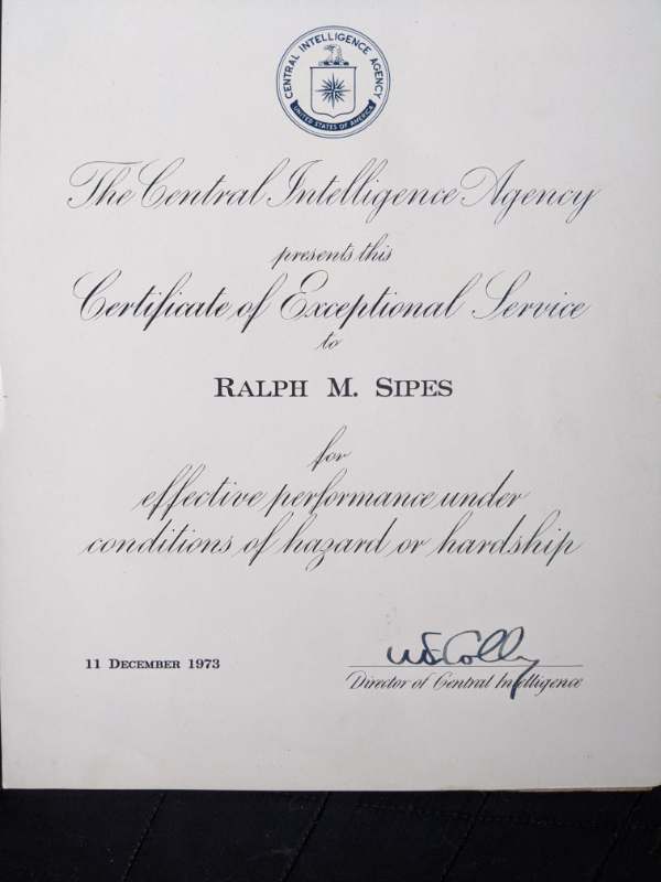 Information sought on CIA "CERTIFICATE OF EXCEPTIONAL SERVICE" to RALPH ...