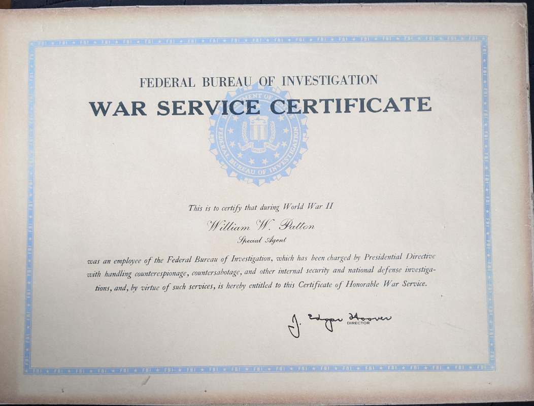 Information sought on FBI "WAR SERVICE CERTIFICATE " to SPECIAL AGENT ...