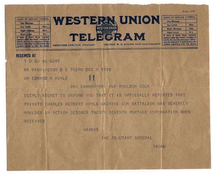 WW1 telegram. Wounded in Action. - EPHEMERA, PHOTOGRAPHS & MILITARY ...