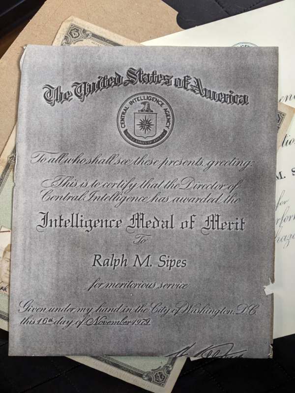 Information sought on CIA "CERTIFICATE OF EXCEPTIONAL SERVICE" to RALPH ...