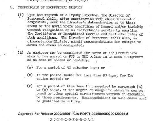 Information sought on CIA "CERTIFICATE OF EXCEPTIONAL SERVICE" to RALPH ...