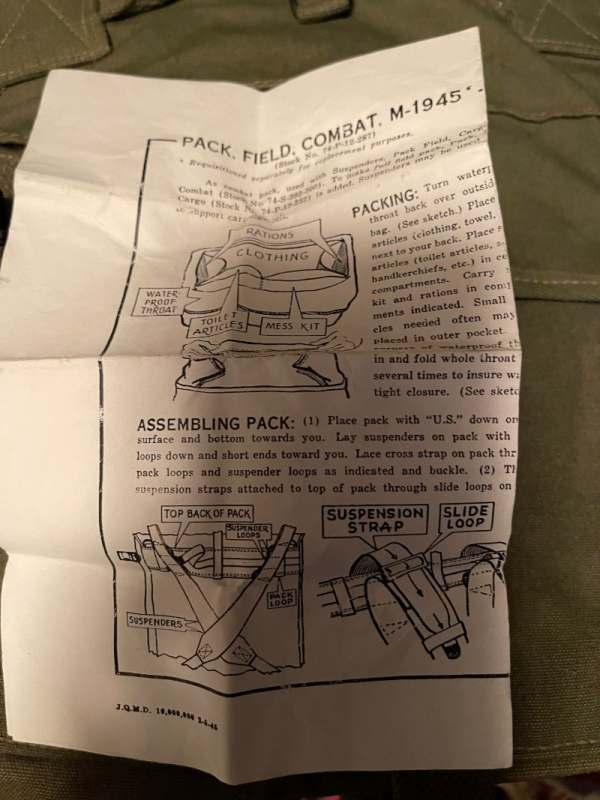 M1944 Upper pack - FIELD & PERSONAL GEAR SECTION - U.S. Militaria Forum