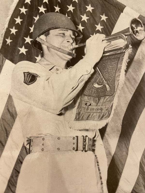Ceremonial bugle and banner for the 397th Infantry Regiment, 100th ...