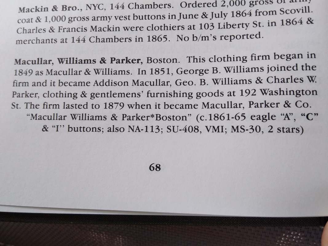 Button ID - US Calvary 14/16mm Backmark "M. W. & P. Boston" - UNIFORM ...