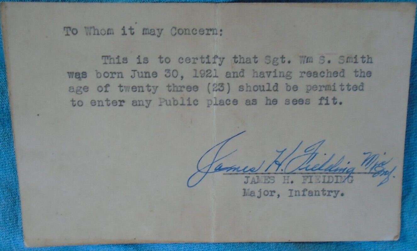 Unusual Pass Card - EPHEMERA, PHOTOGRAPHS & MILITARY ARTWORK - U.S ...