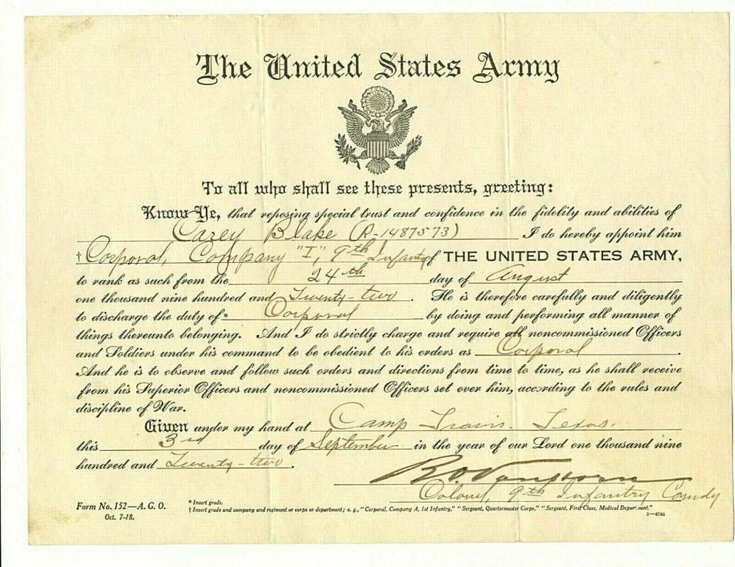 Carey Blake, an Infantry Soldier of long service in the US Army 1908 ...
