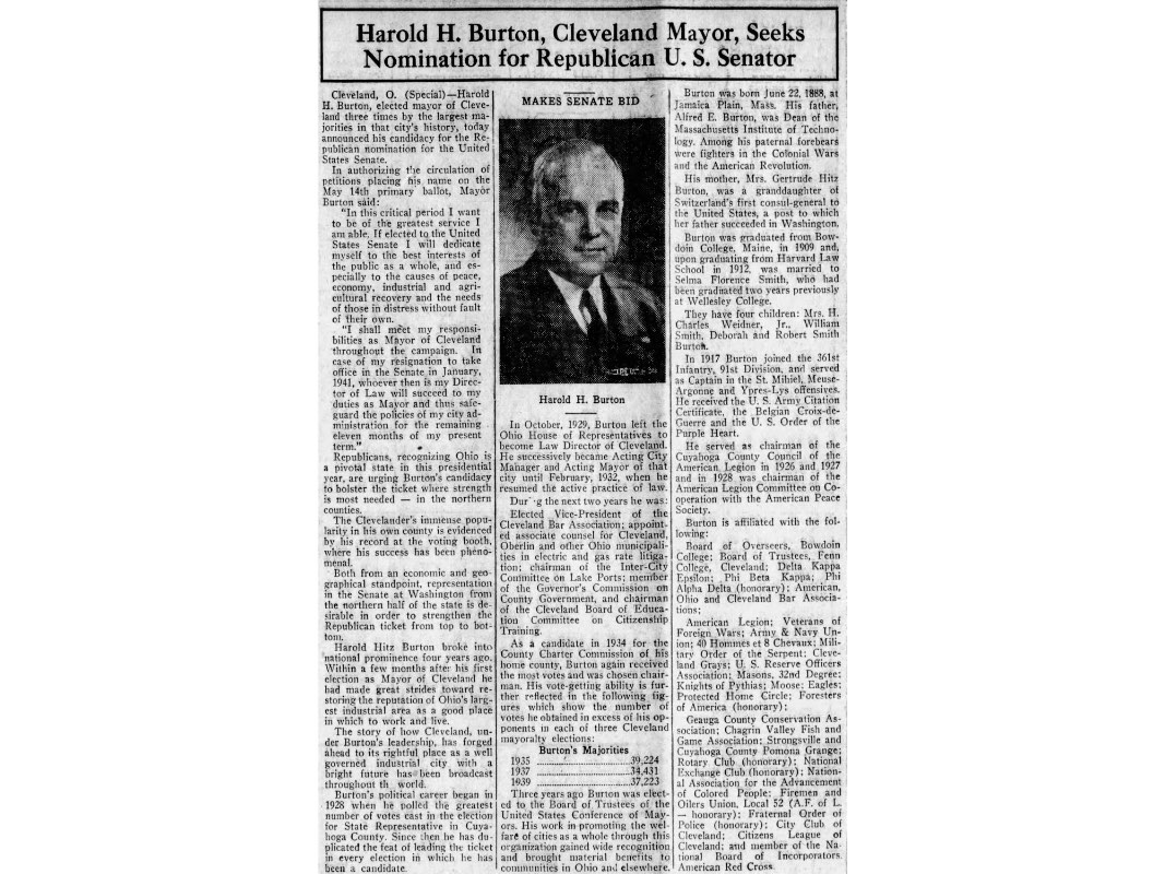 Group of SCOTUS Justice and WWI 91st ID veteran Harold Hitz Burton ...