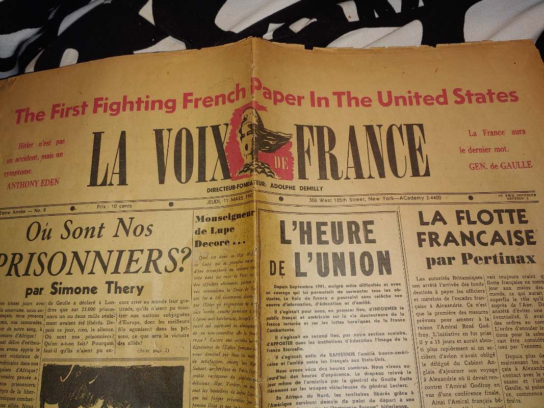 First Fighting French Paper in U.S March 11, 1943 Edition - EPHEMERA ...