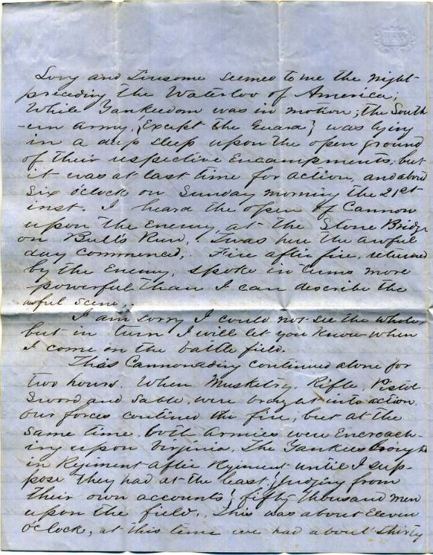 First Battle of Bull Run/Manassas original letter - (1861-1865 ...