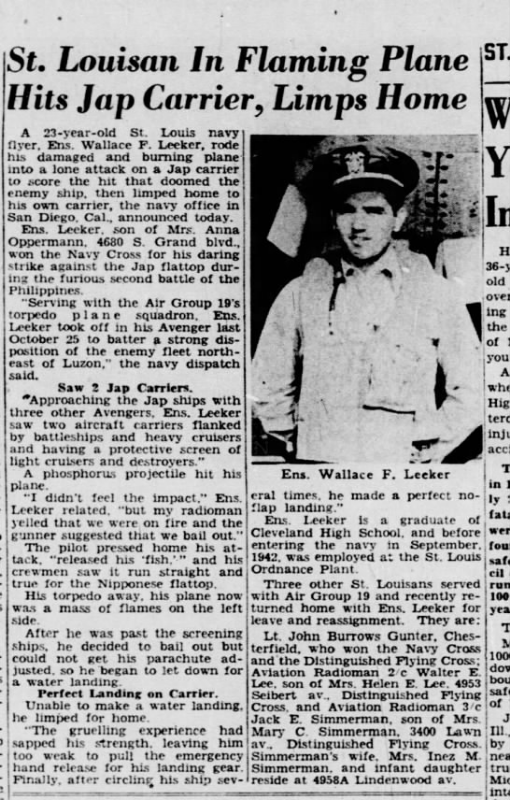 Wallace Frank Leeker (VT-19) Navy Cross Recipient Battle of Cape Engaño - UNIFORMS - U.S ...