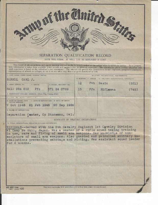Paper grouping to Carl Burndl WW2 USN/Post war US Army - GROUPINGS PAGE ...