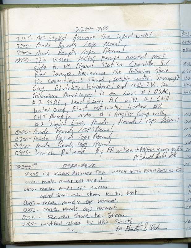 USCGC ESCAPE (WMEC-6) Snipe's In Port Log - NAVAL SEA SERVICE GEAR ...