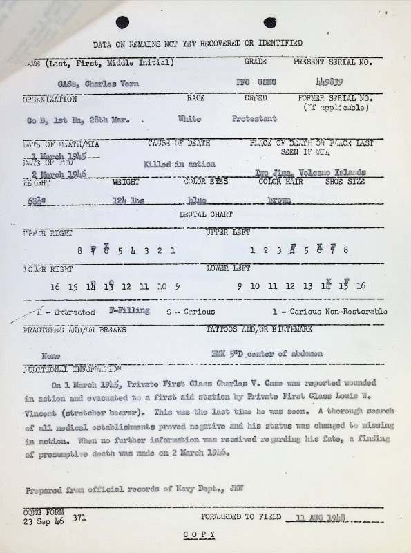 Charles V. Case - MIA on Iwo Jima [UPDATED June 2023] - MEDALS ...