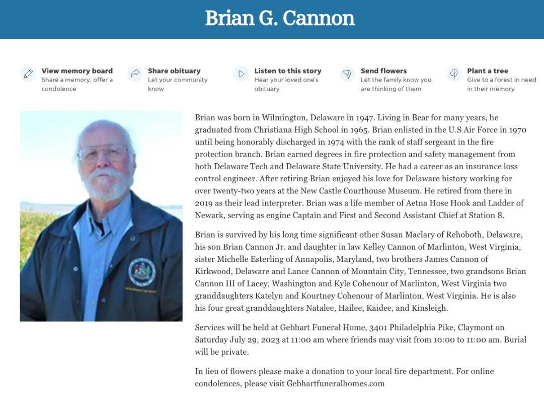Passing of Brian Cannon - TAPS - U.S. Militaria Forum